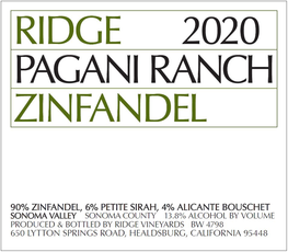Ridge Vineyards, Zinfandel Pagani Ranch Sonoma Valley (2020) | The ...